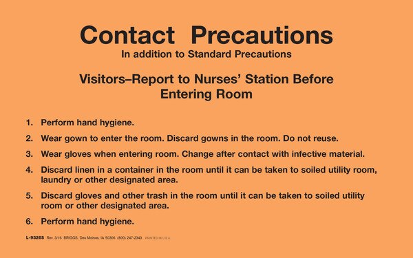 Cdc Contact Isolation Precautions Sign New Employee Orientation